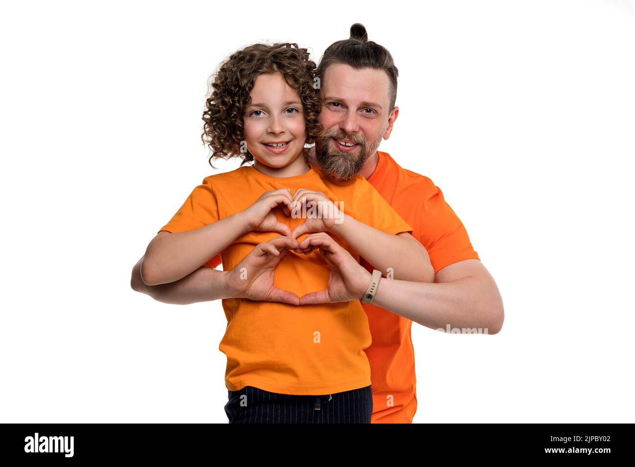 Lovely european curly short-haired girl 10-12s with handsome bearded ...