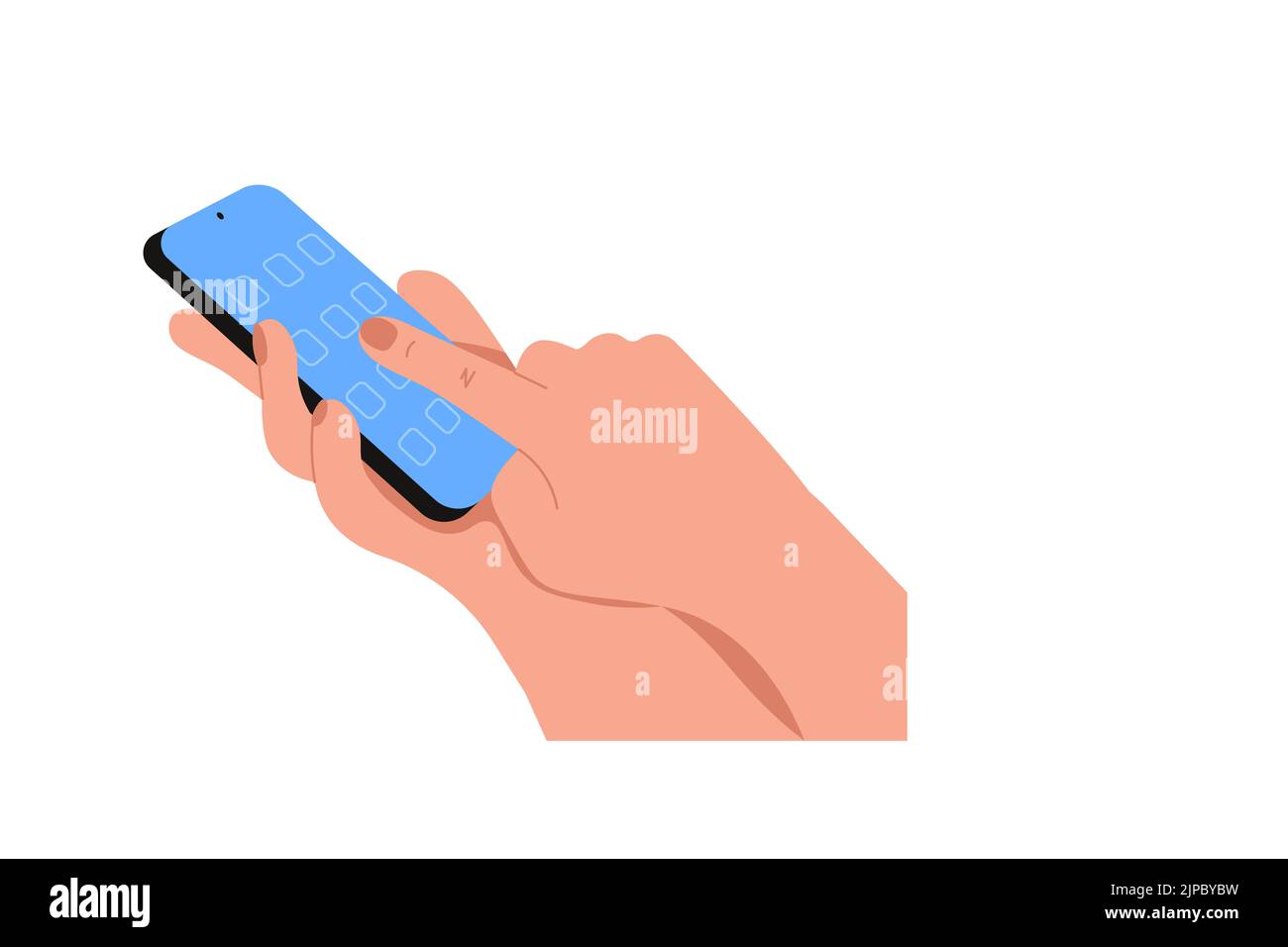 Human hand holding a smartphone, touching the blank screen by finger ...