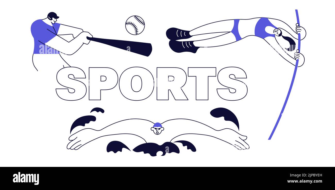 Colorful sports banner with different athletes isolated on white Stock ...