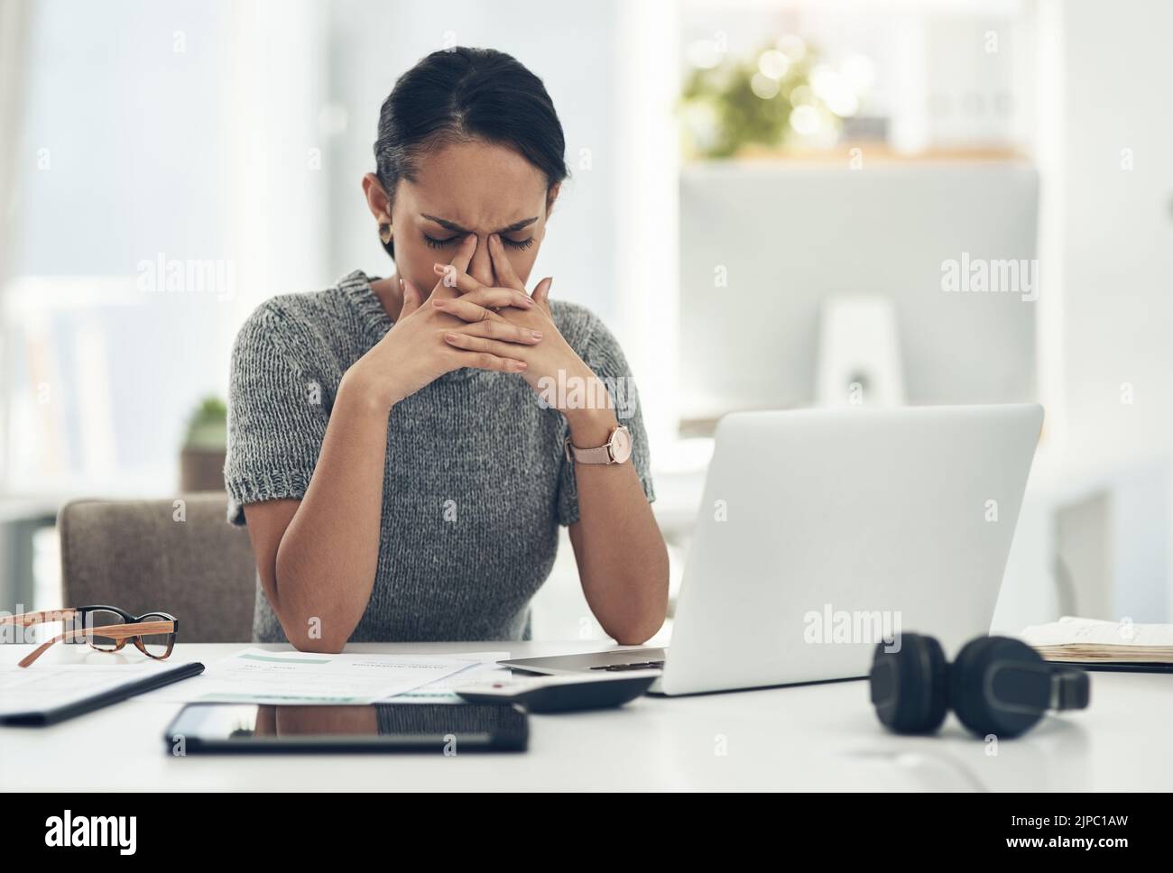 Sad overwhelmed young designer online hi-res stock photography and ...