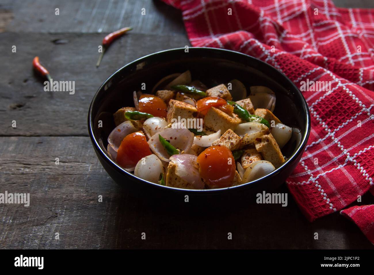 Healthy food item paneer or cottage cheese saute with veggies Stock ...