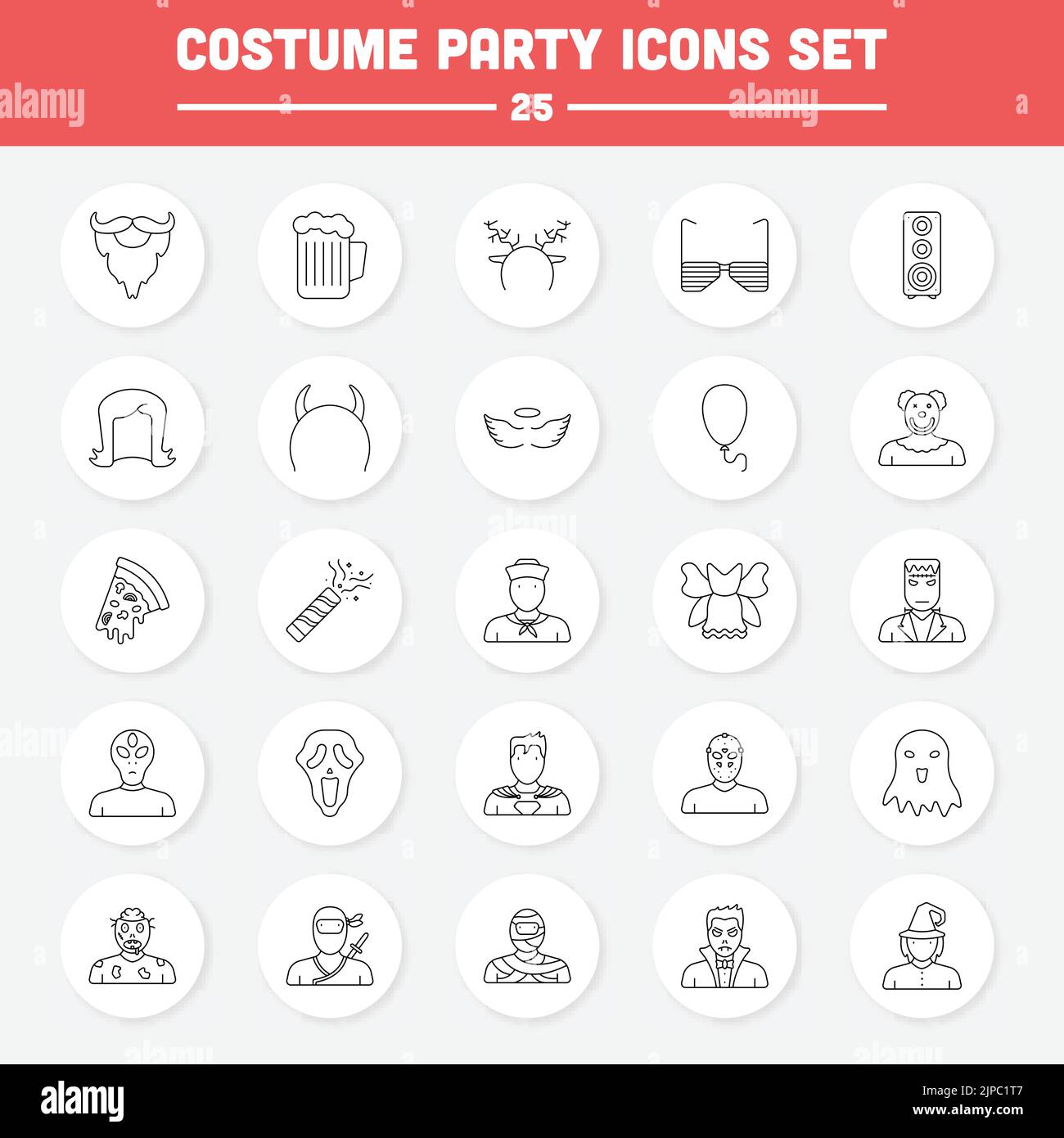 Black Line Art Set Of Costume Party Icons In Flat Style Stock Vector ...