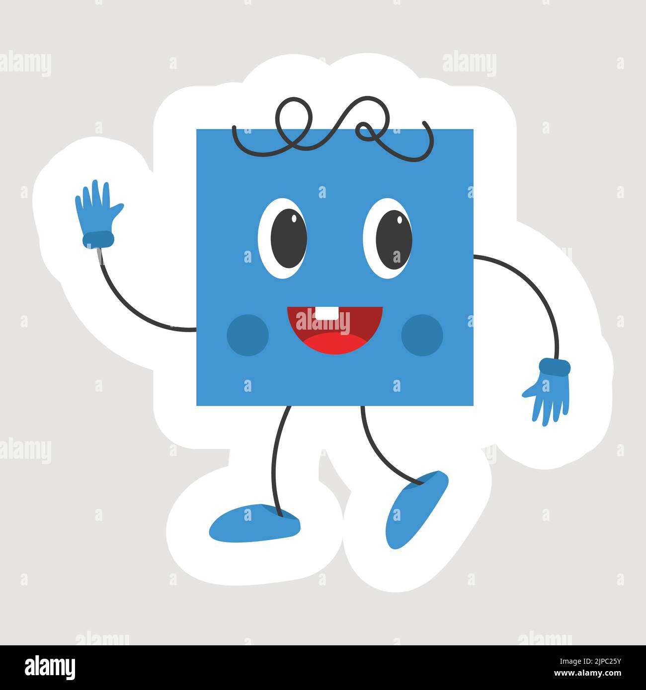 Isolated Sticker Of Dancing Blue Square Cartoon On Grey Background ...