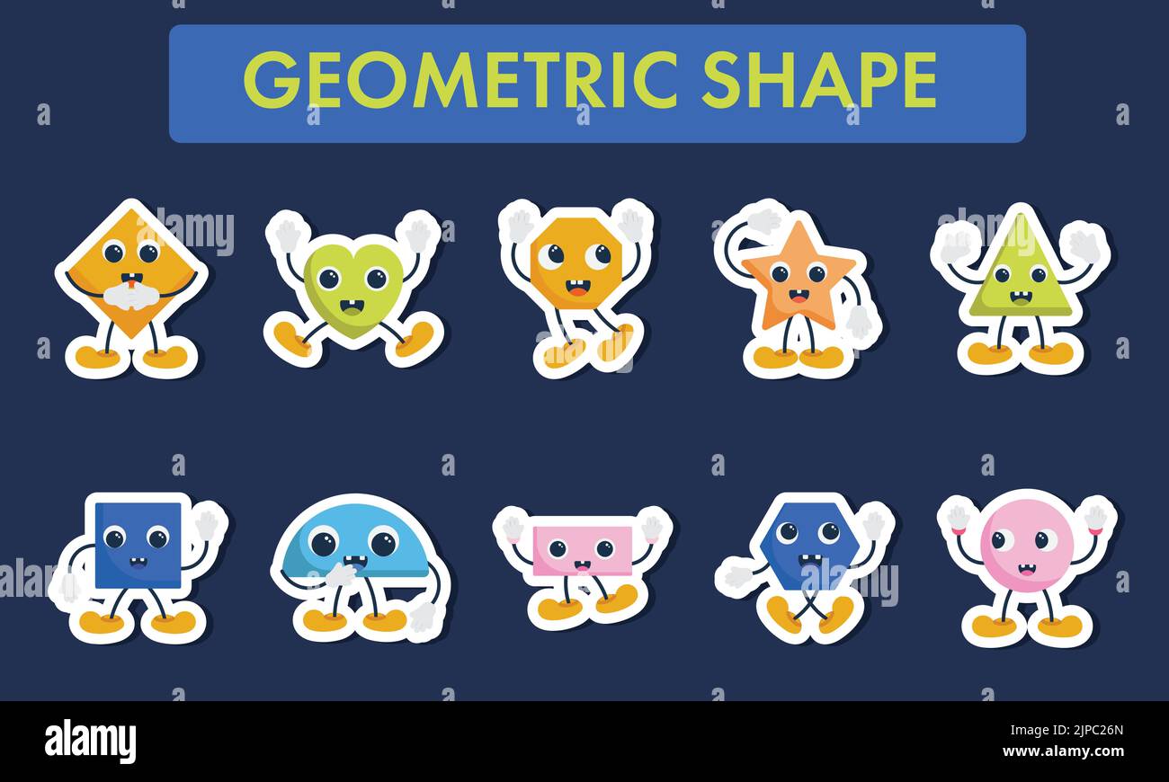 Cartoon Basic Geometric Shapes Figure On Blue Background Stock Vector ...