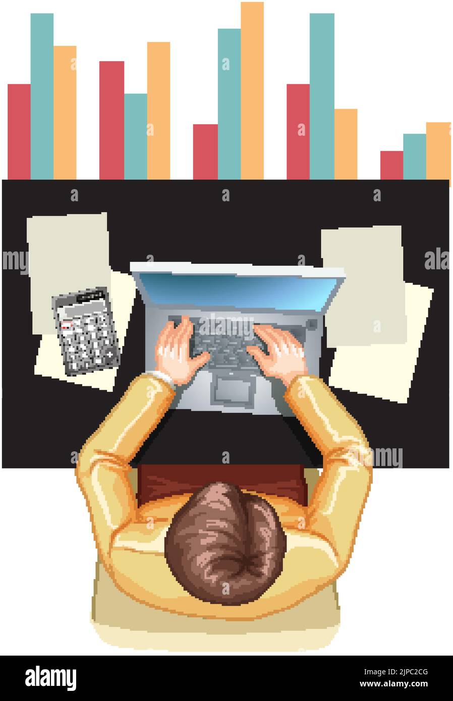 Top view of a man working at computer illustration Stock Vector Image ...
