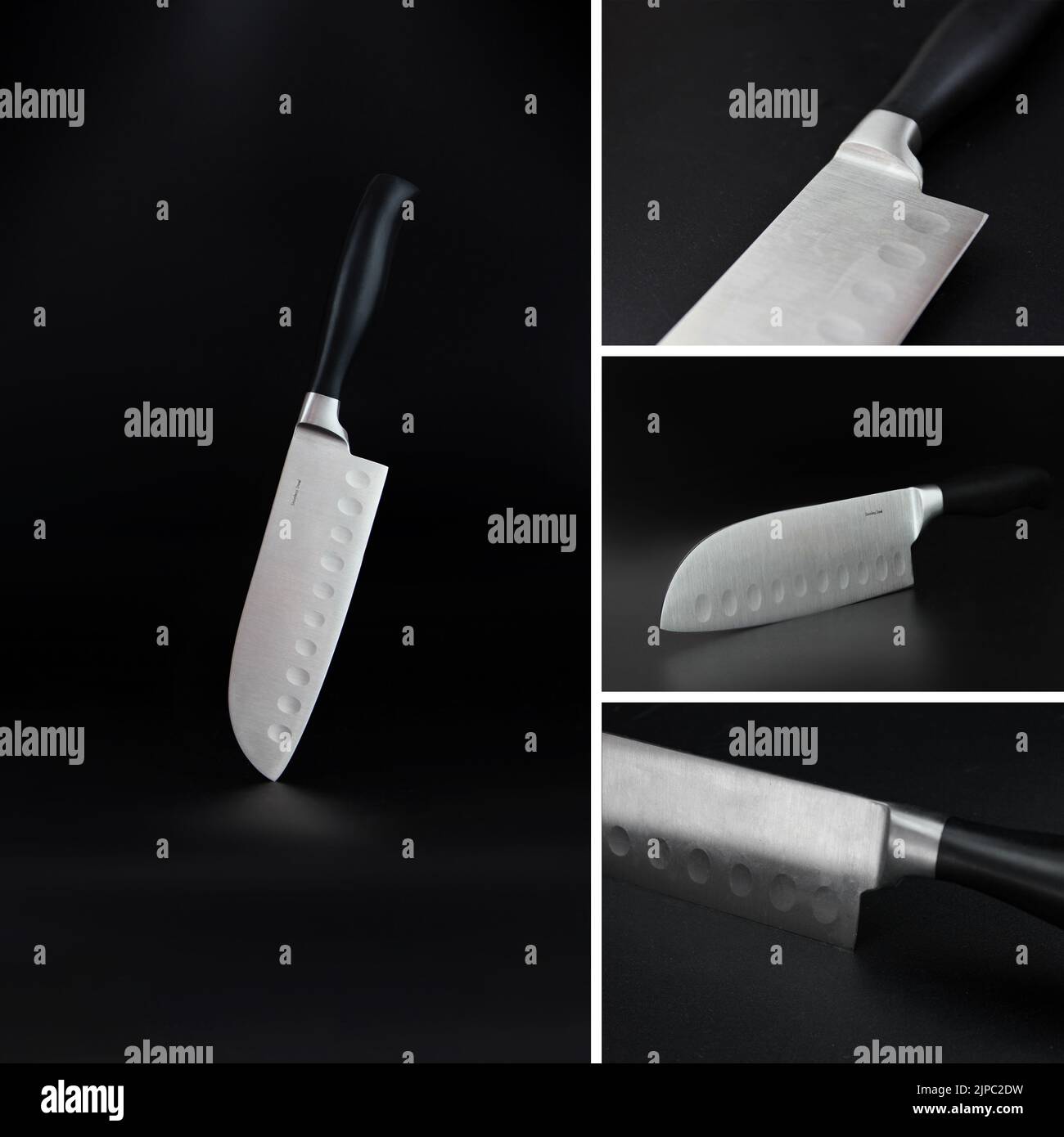 Knife collage, Kitchen utensils on black background. Cutting sharp ...