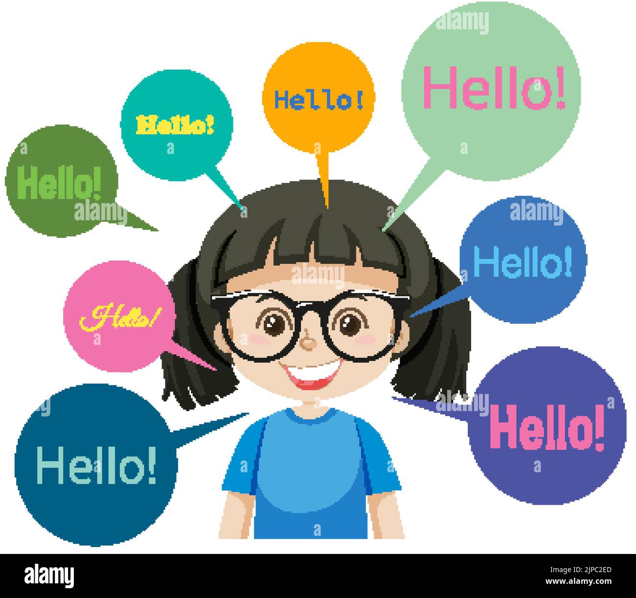 Hello speech bubbles with cartoon character illustration Stock Vector ...