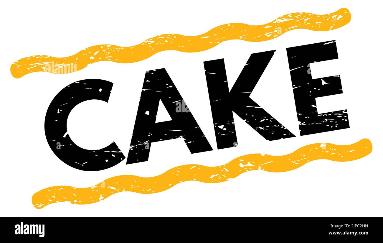 CAKE text written on yellow-black lines stamp sign Stock Photo - Alamy
