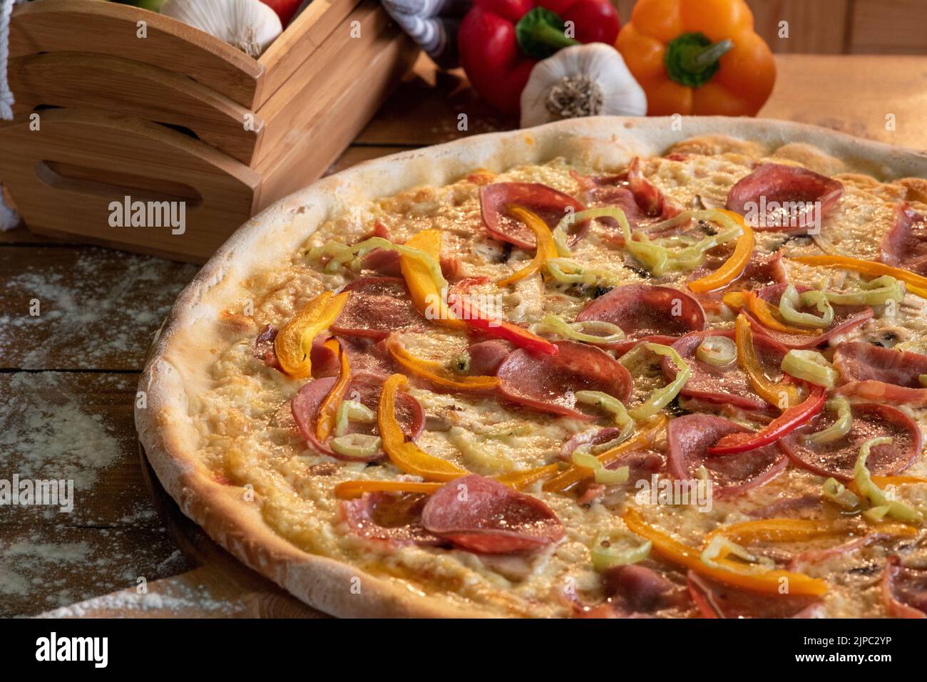 Fresh special pizza just baked in the restaurant.Fresh ingredients ...