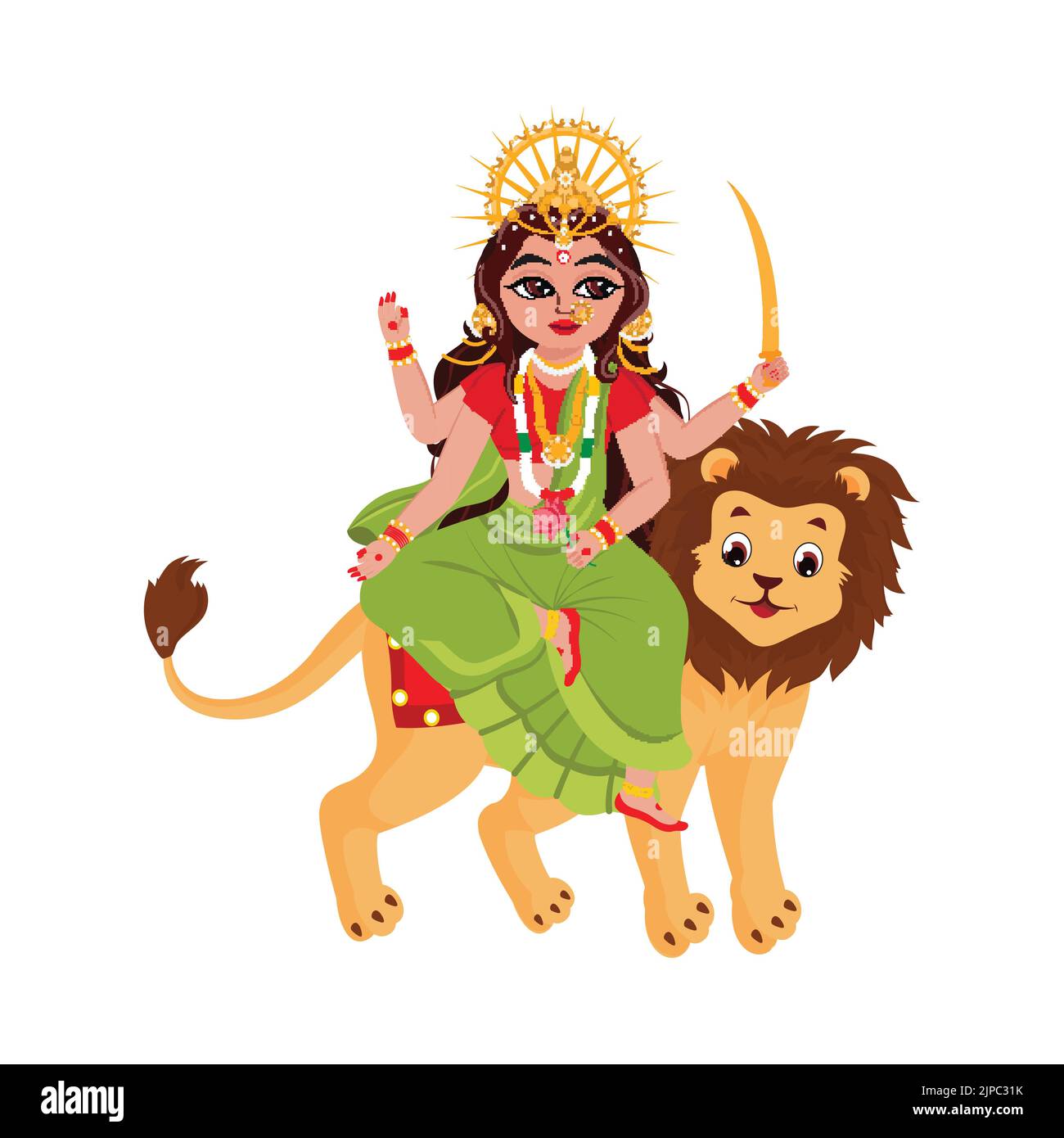 Indian Goddess Katyayani Sculpture On White Background Stock Vector ...