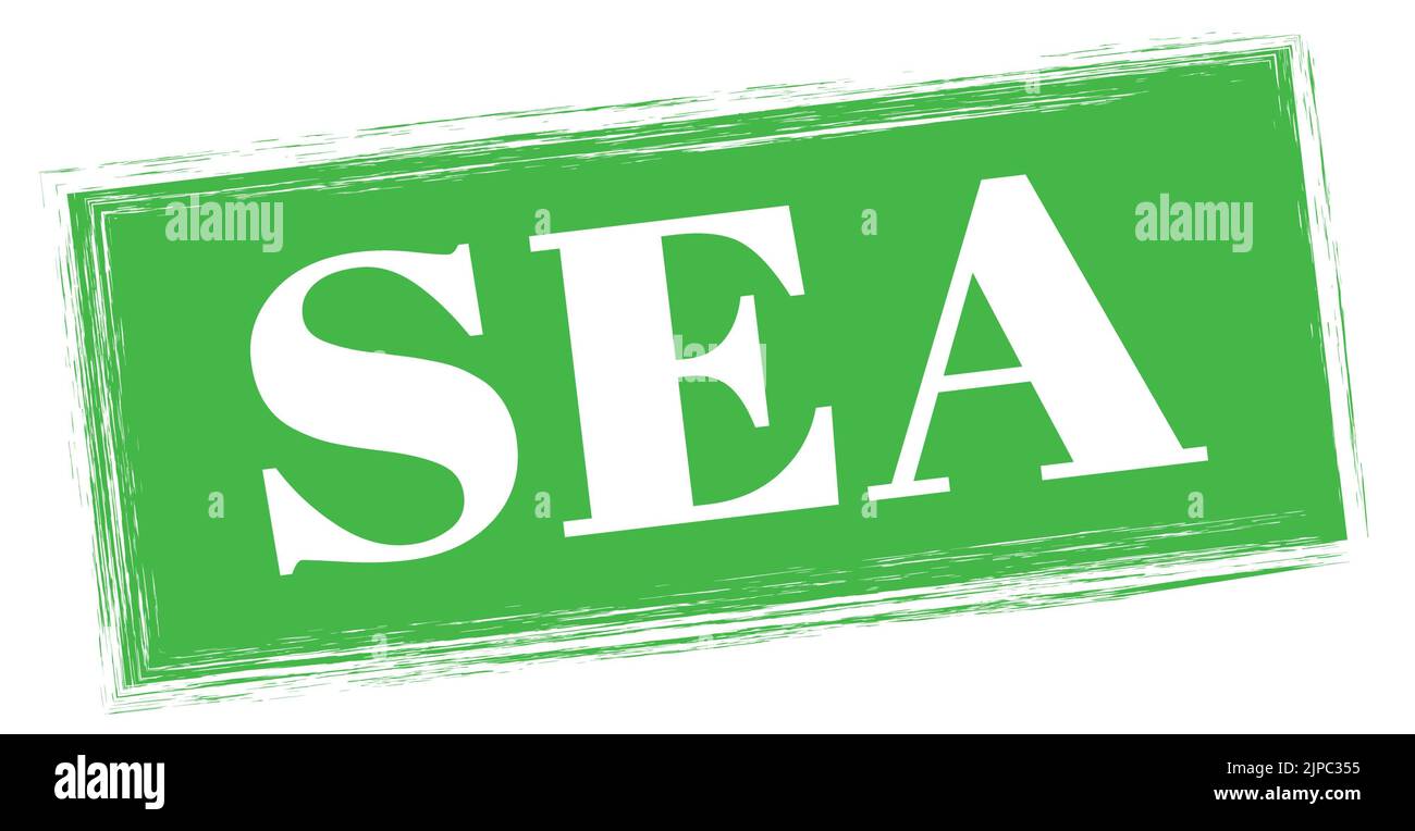 SEA text written on green rectangle stamp sign Stock Photo - Alamy