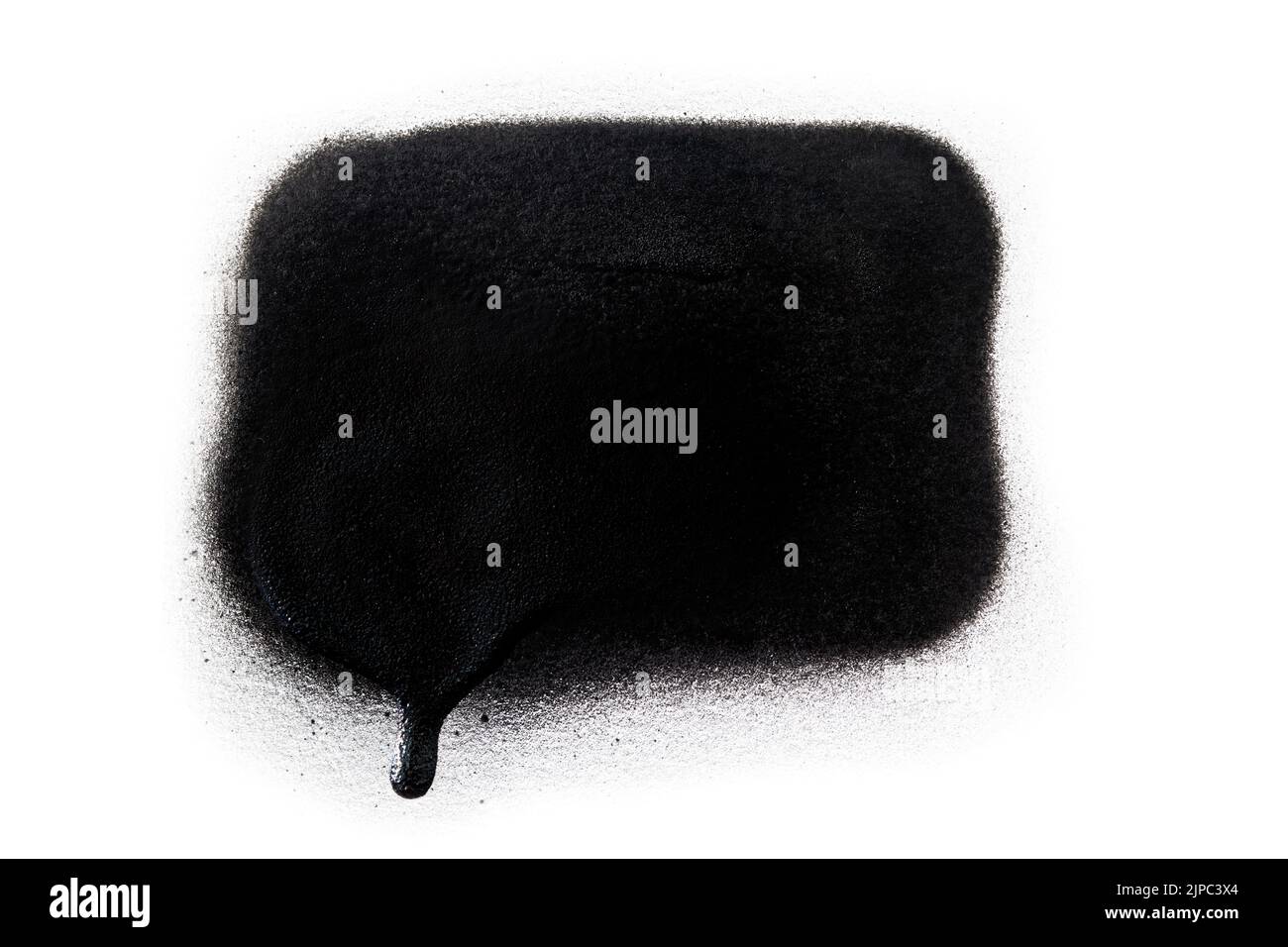 Close-up of a black spray paint rectangle shape with splashes and drip ...