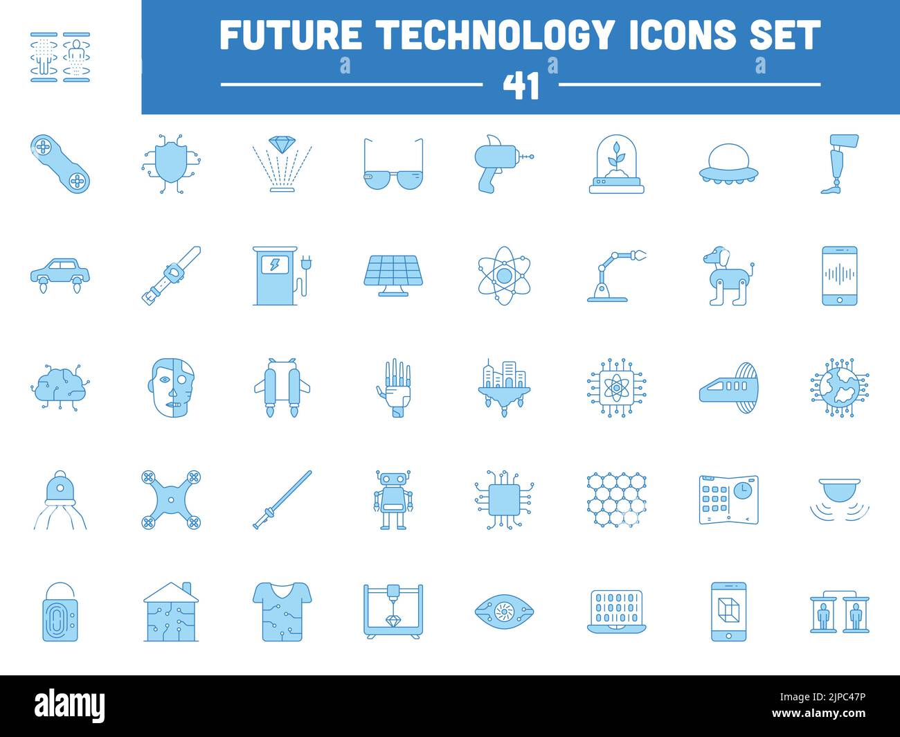 Blue And White Future Technology Icon Or Symbol Set In Flat Style Stock ...