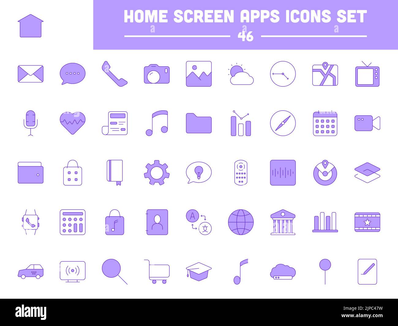 46 Home Screen App Icon Or Symbol Set In Violet And White Color Stock ...