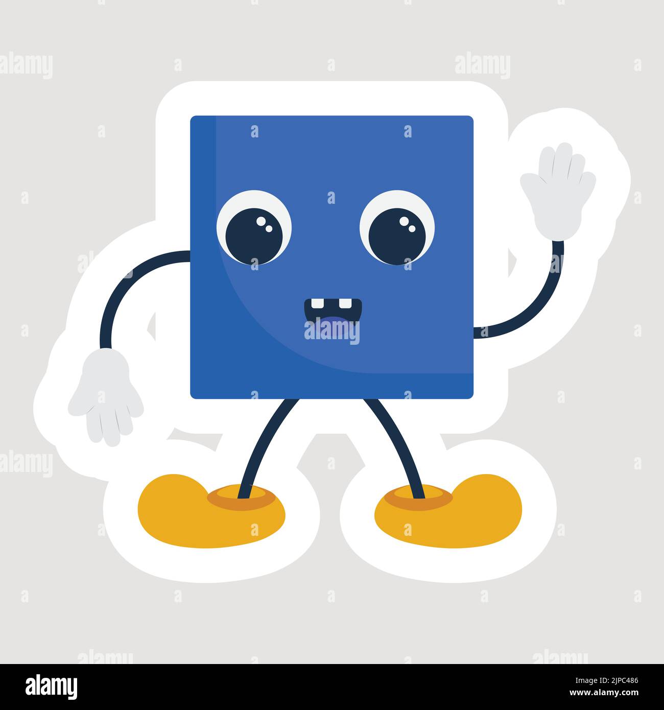 Funny Blue Square Cartoon Standing In Hand Up And Down Pose Stock ...