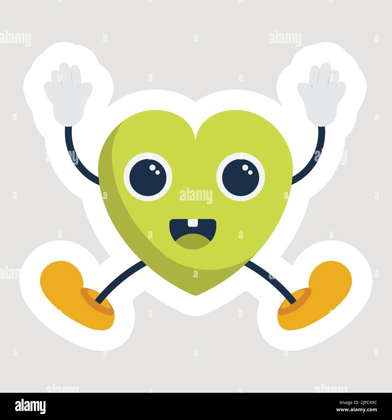 Sticker Of Cute Jumping Heart Cartoon In Green And Yellow Color Stock ...