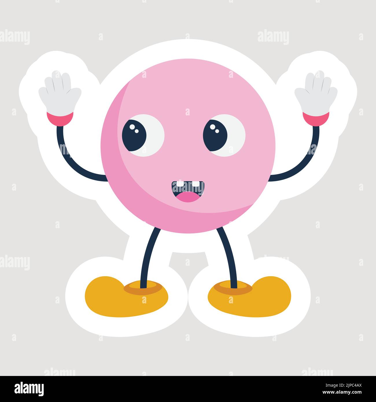 Isolated Sticker Of Cheerful Pink Circle Shape Cartoon With Hands Up ...