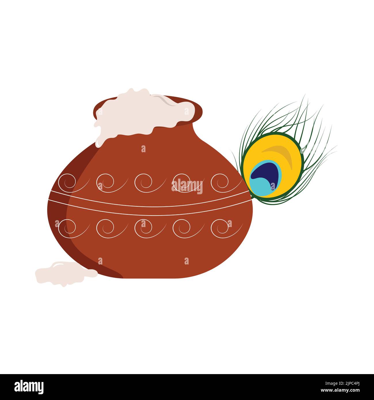 Isolated Butter Pot (Makhan) With Peacock Feather Over White Background ...