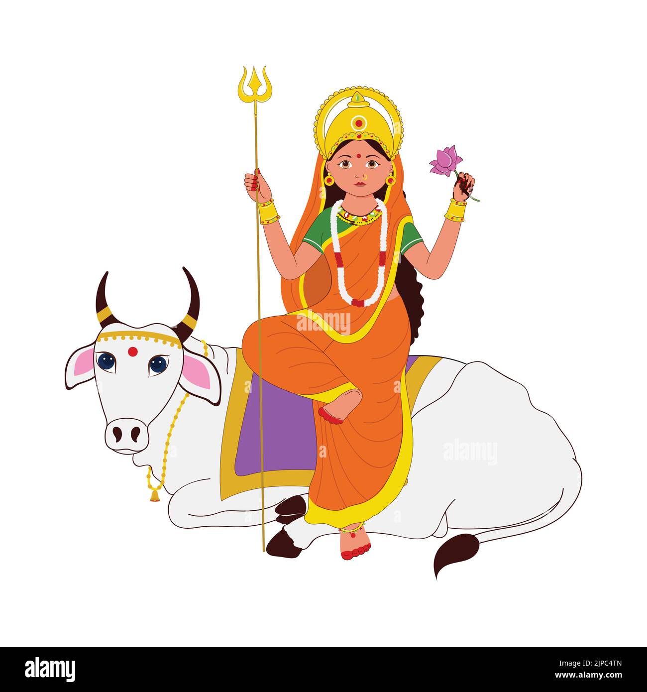 Statue Of Indian Goddess Shailputri On White Background Stock Vector ...