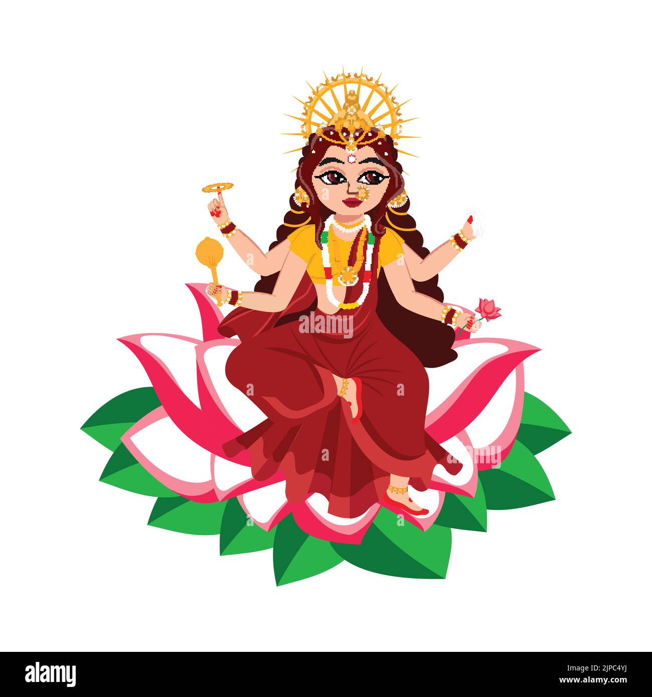 Indian Goddess Siddhidatri Sculpture On White Background Stock Vector ...
