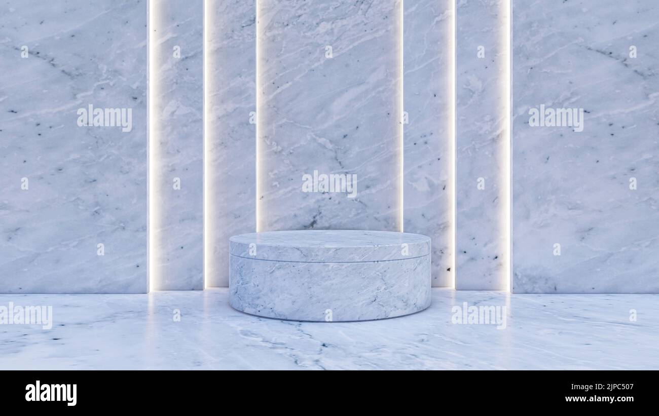 A 3d rendering image of white marble product display on white marble ...