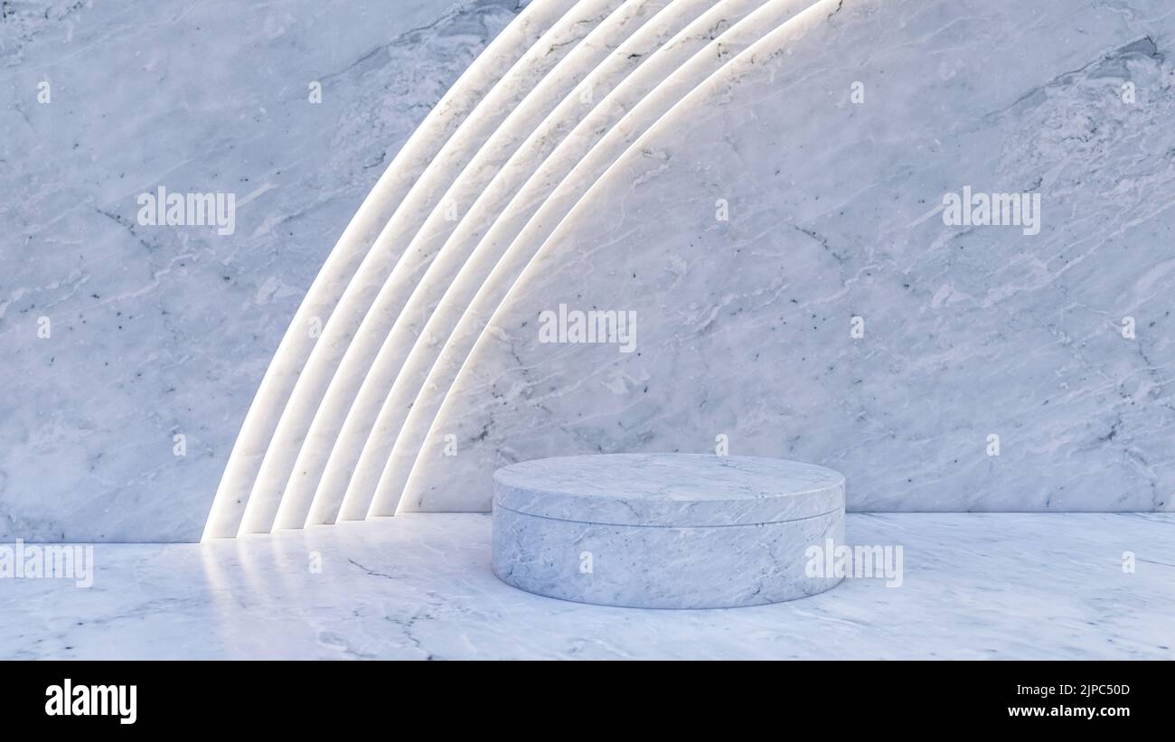 A 3d rendering image of white marble product display on white marble ...