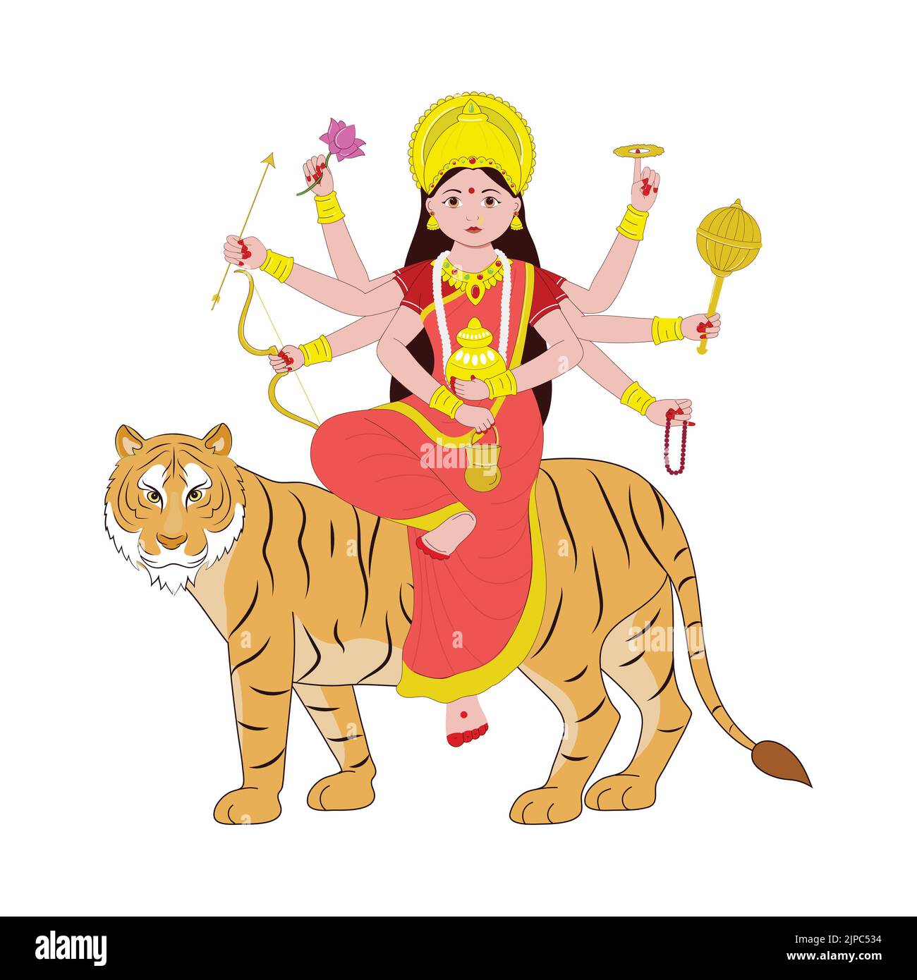 Statue Of Indian Goddess Kushmanda On White Background Stock Vector ...