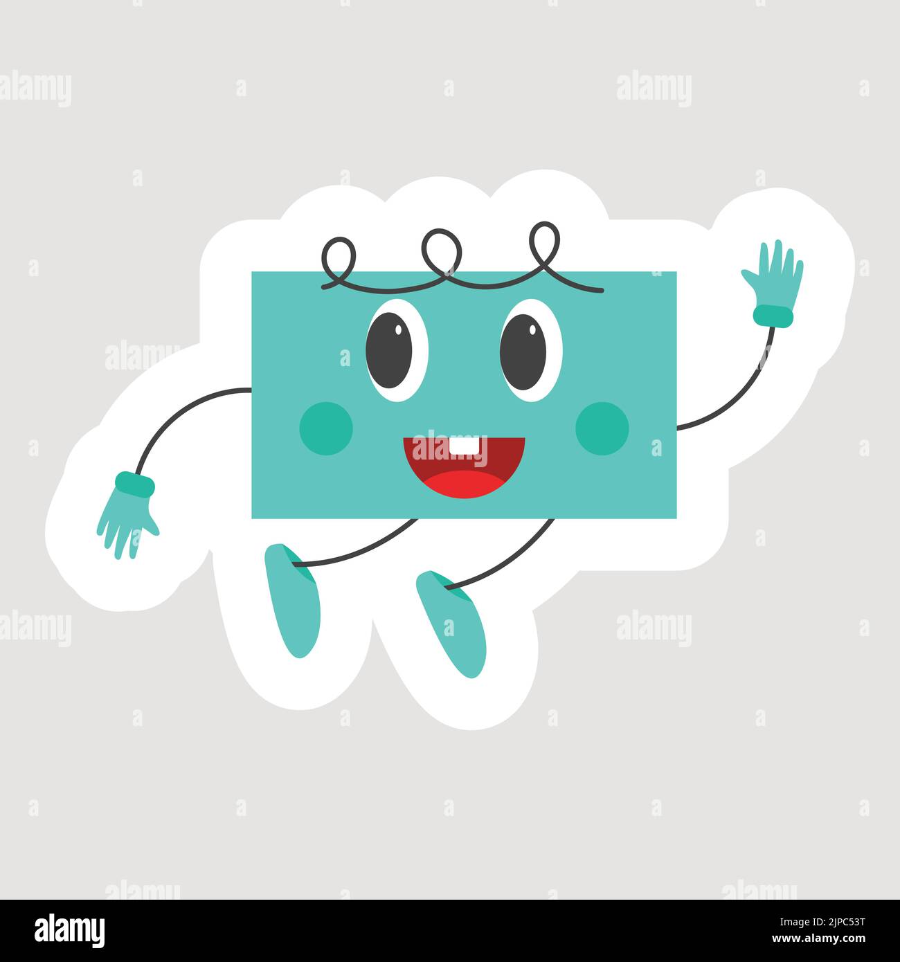 Sticker Style Cheerful Turquoise Rectangle Cartoon In Jumping Pose ...
