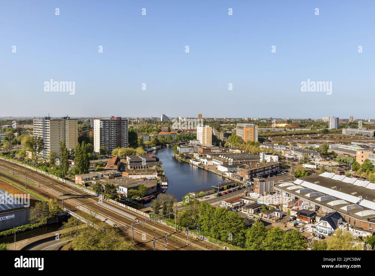 Panoramic view of high rise buildings and trees from height Stock Photo ...