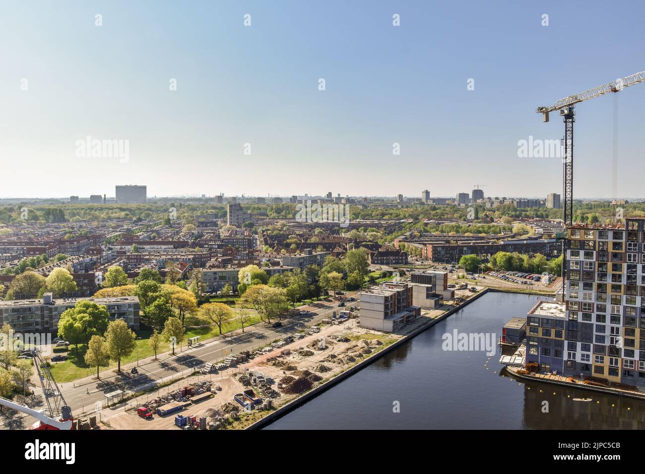 Panoramic view of high rise buildings and trees from height Stock Photo ...