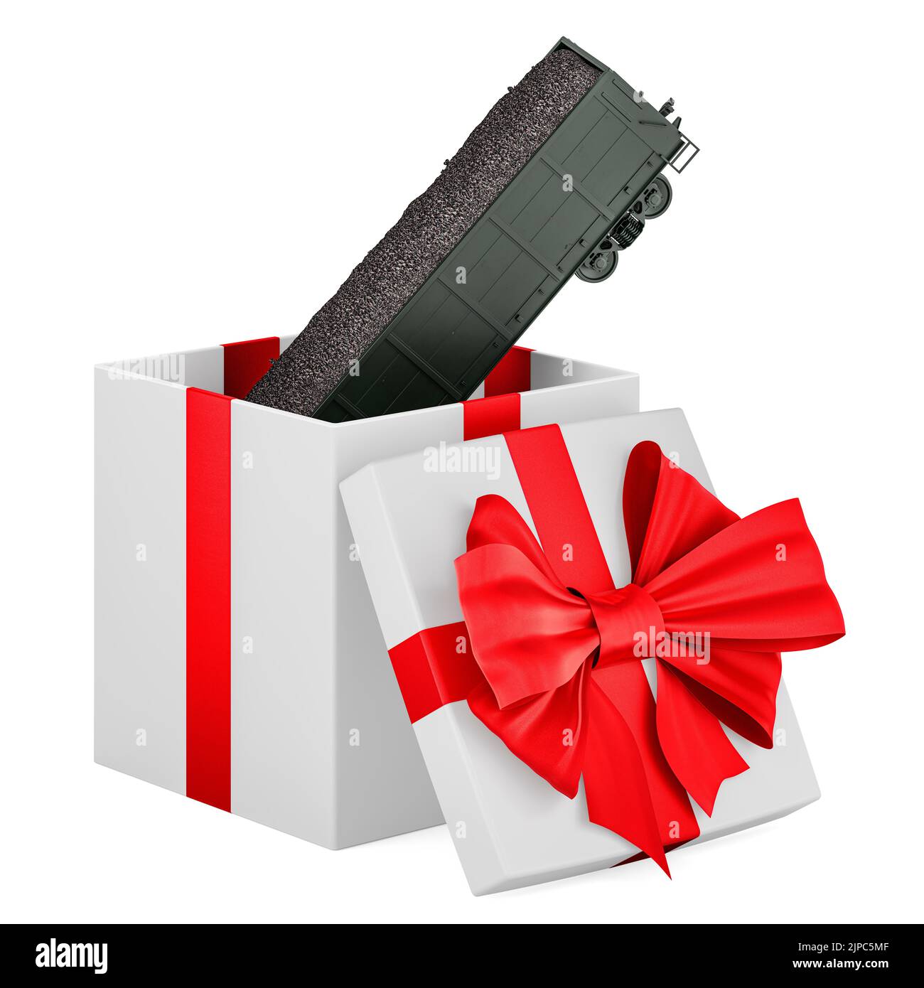 Mineral wagon full of coal inside gift box, present concept. 3D ...