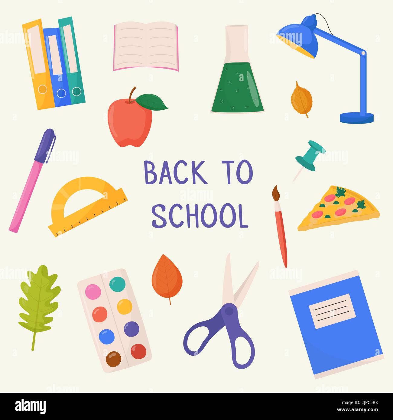 School and education related sets of objects consisting of pen, pencil, ruler, alam, book ...
