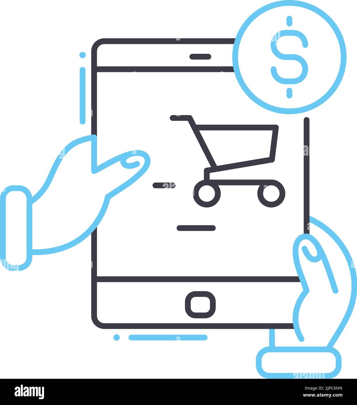 mobile purchase line icon, outline symbol, vector illustration, concept ...