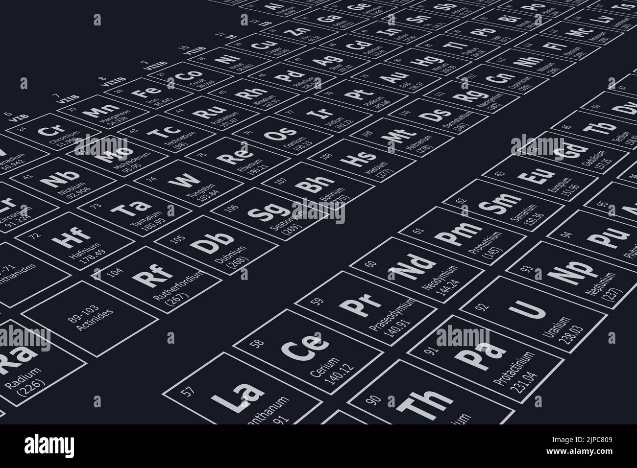 Perspective background of the periodic table of chemical elements with ...