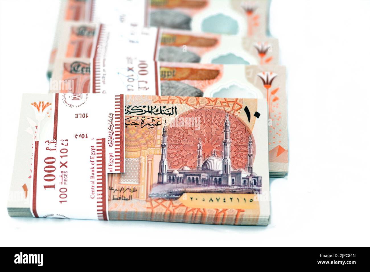 Stacks of the new first Egyptian 10 LE EGP ten pounds plastic polymer ...