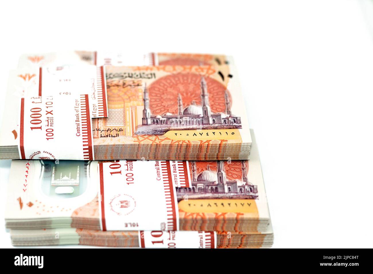 Stacks of the new first Egyptian 10 LE EGP ten pounds plastic polymer ...