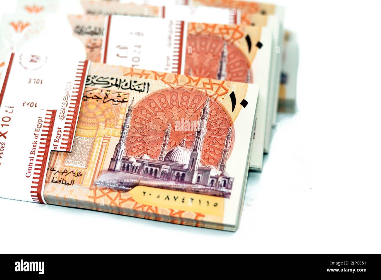 Stacks of the new first Egyptian 10 LE EGP ten pounds plastic polymer ...