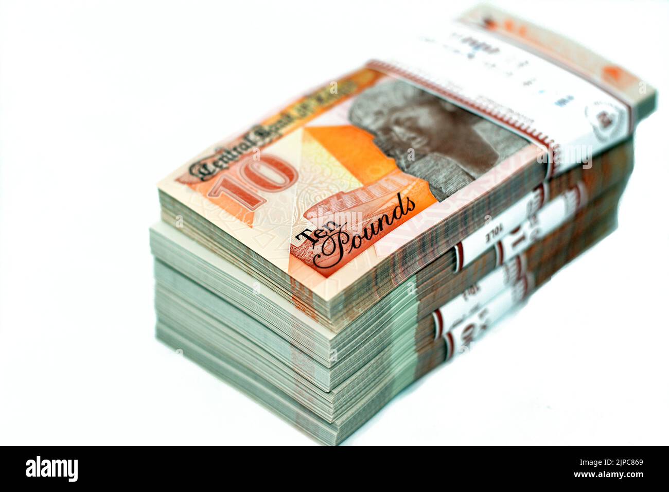 Stacks of the new first Egyptian 10 LE EGP ten pounds plastic polymer ...