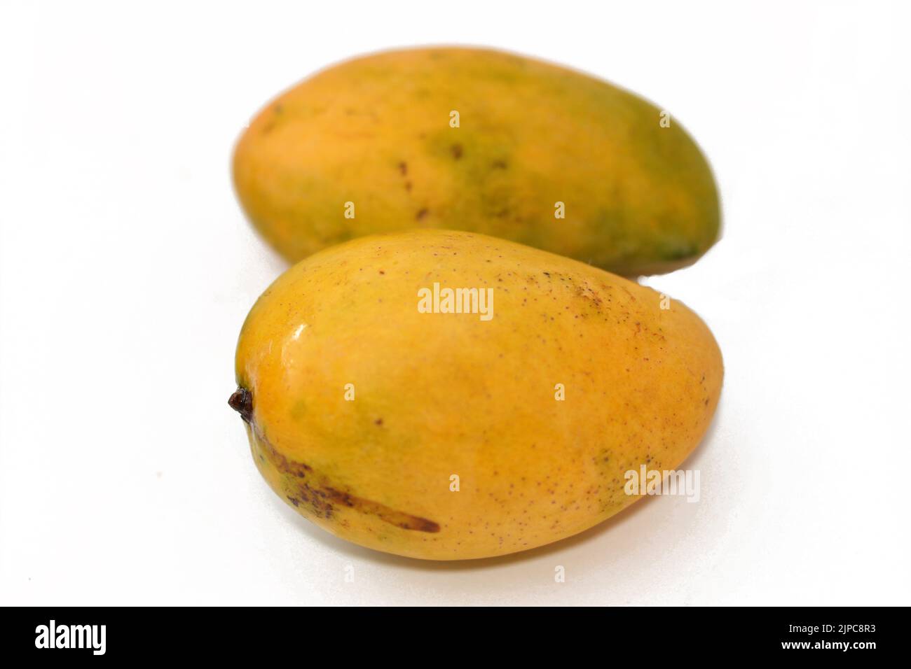 Selective focus of fresh Mango fruit isolated on a white background, a ...