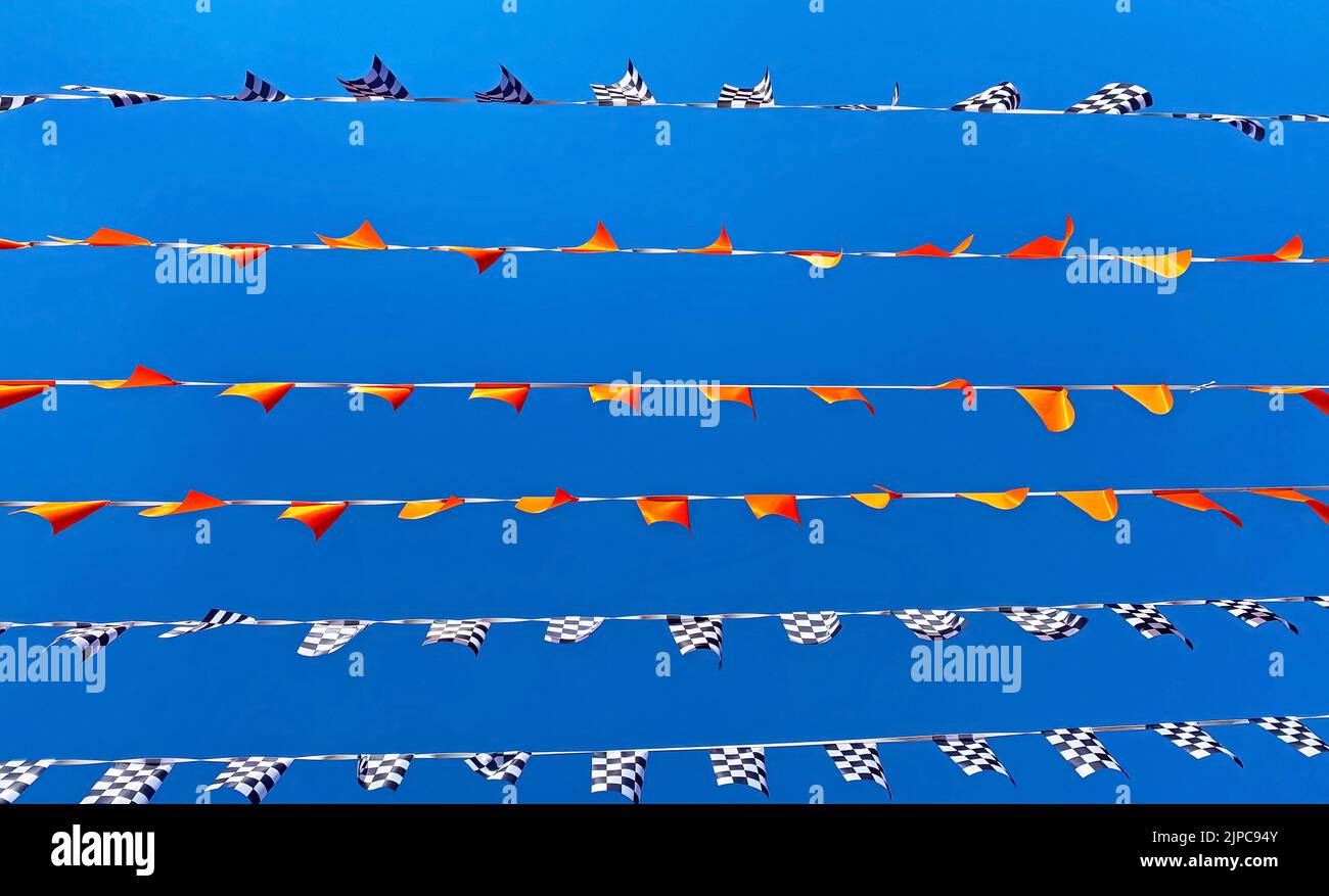 Many lines rows of isolated flag pennats chains garlands racing symbol ...
