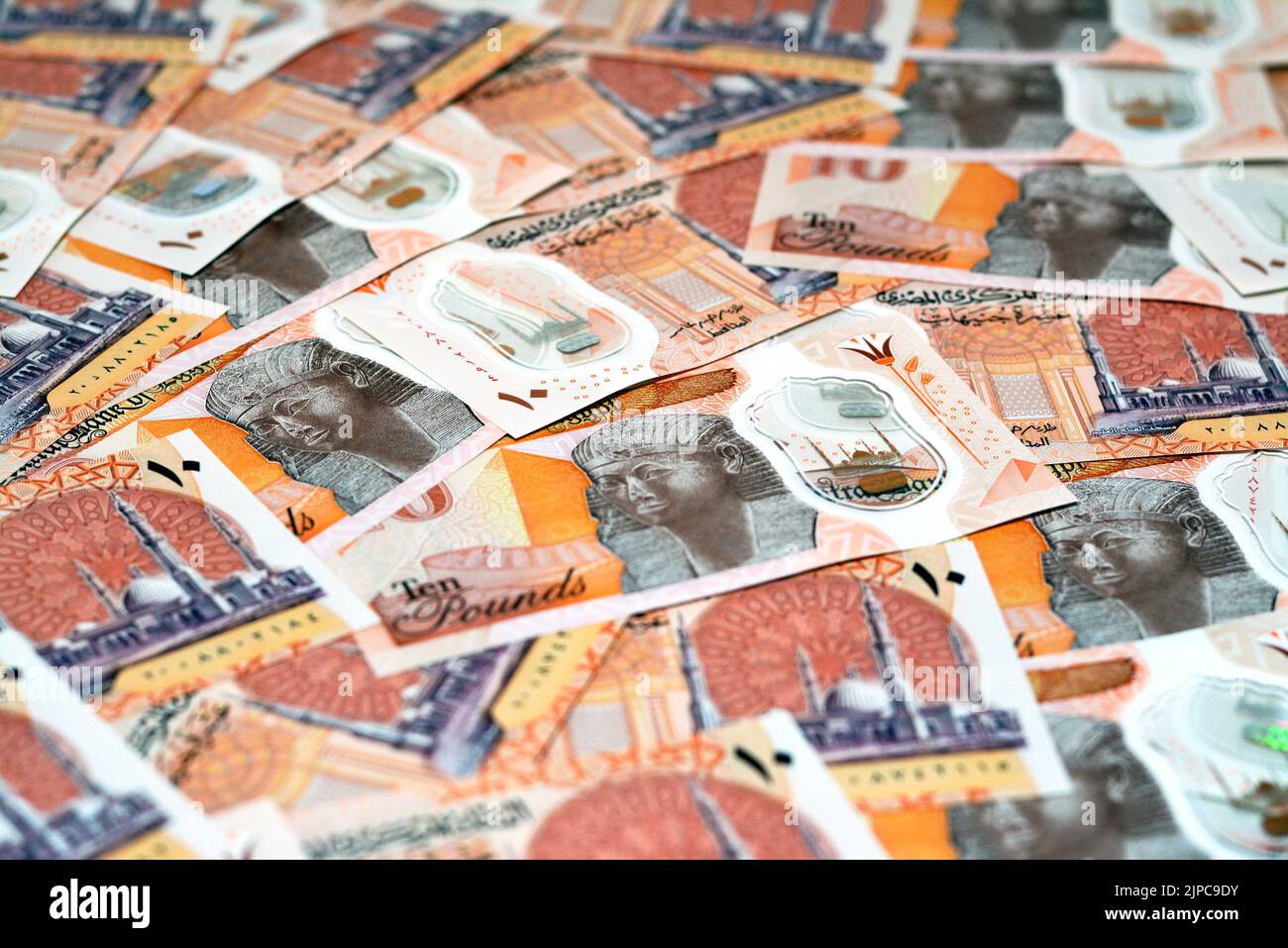 Pile of the new first Egyptian 10 LE EGP ten pounds plastic polymer ...