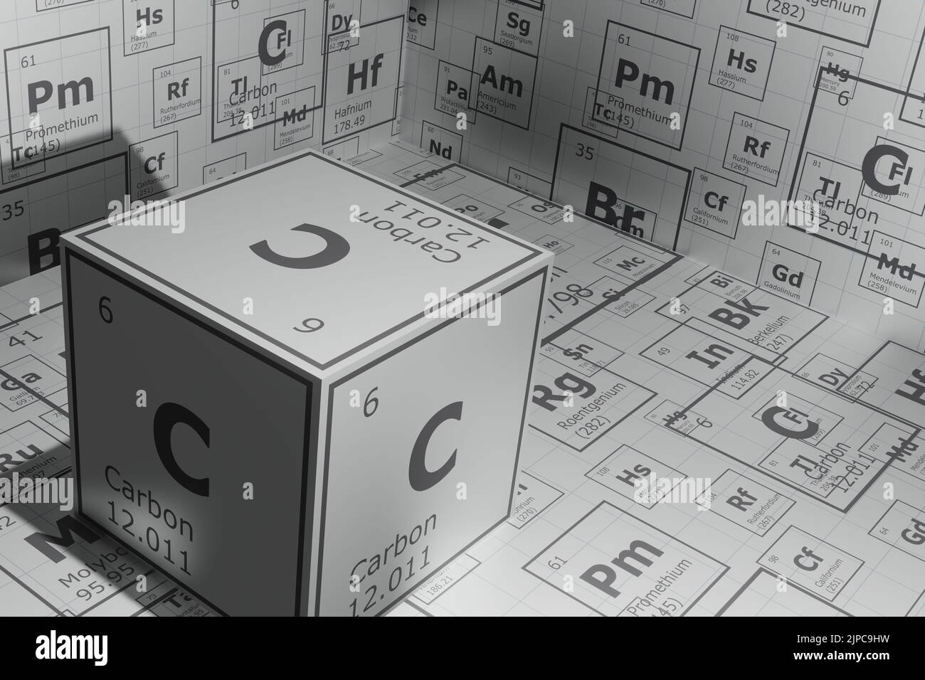 3d background of the elements of the periodic table, carbon, background ...