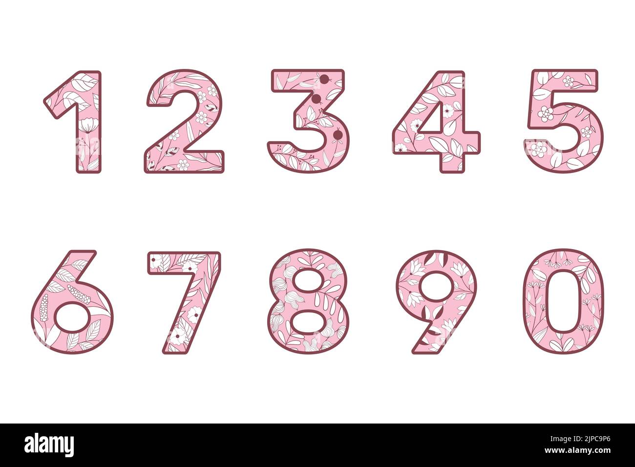 Collection with numbers floral design. Vintage nature typography set ...