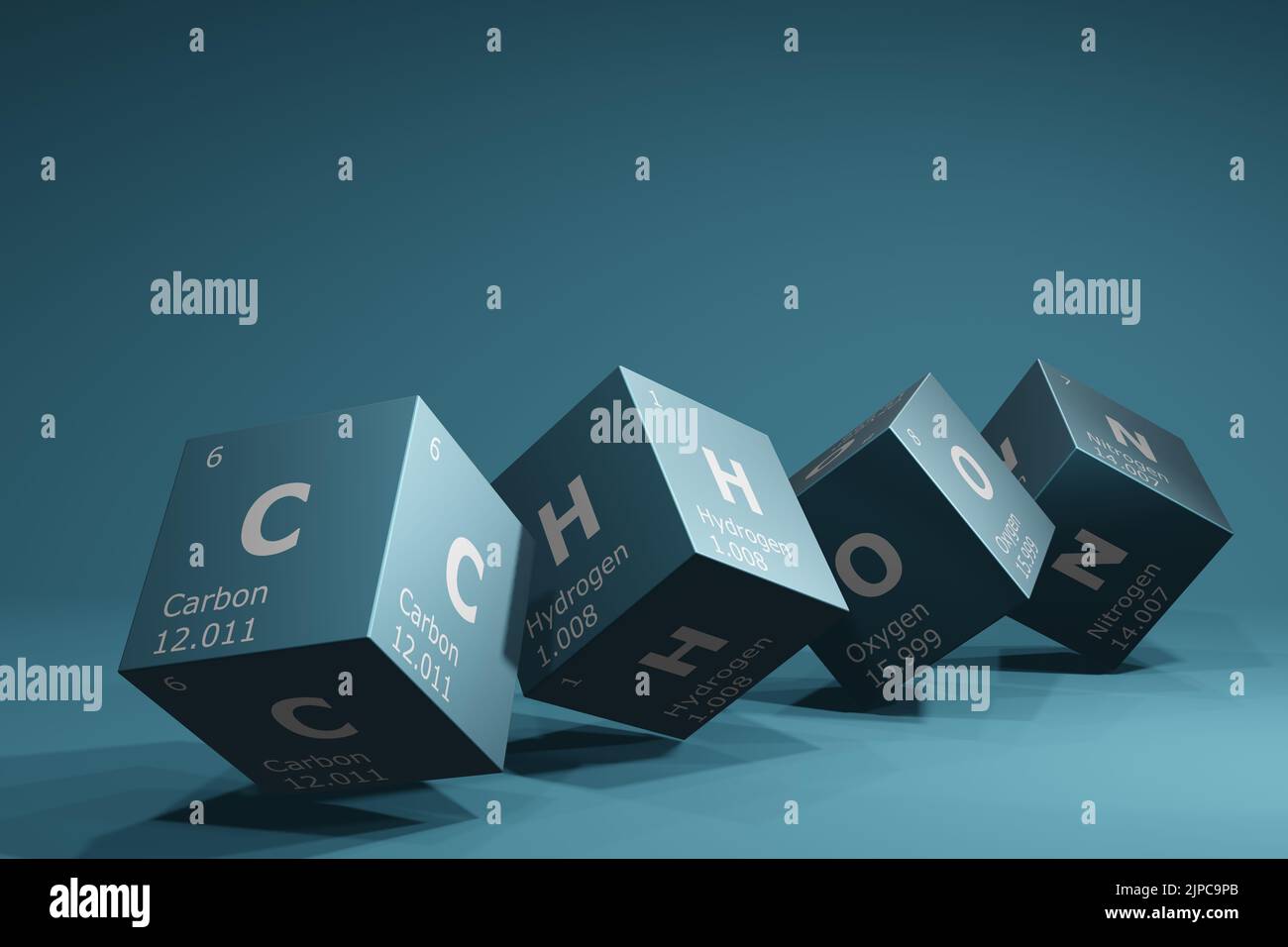 3D rendering cubes of the elements of the periodic table, carbon ...