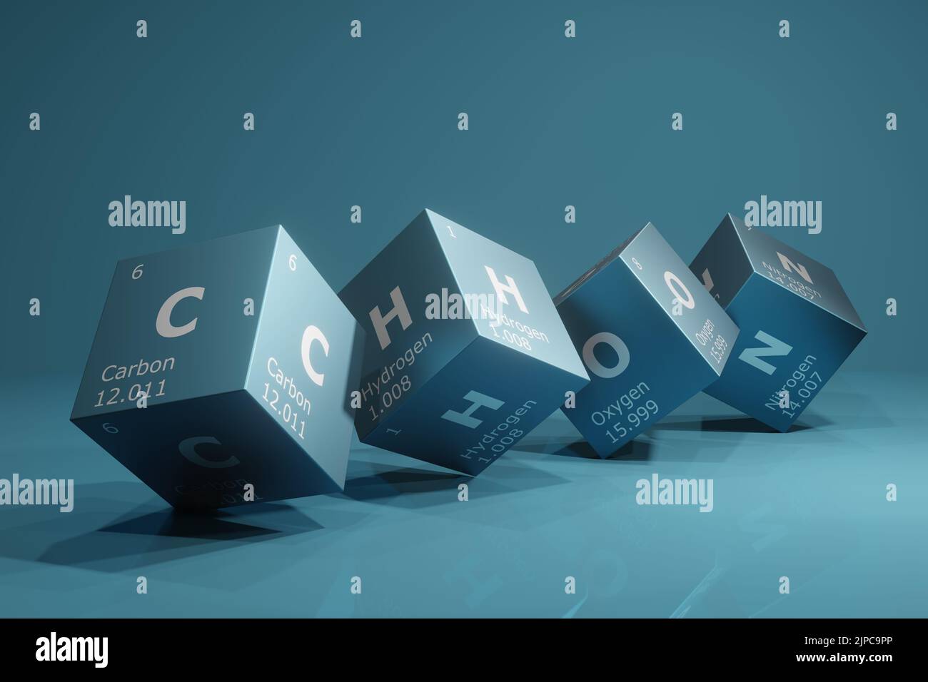 3D rendering cubes of the elements of the periodic table, carbon ...