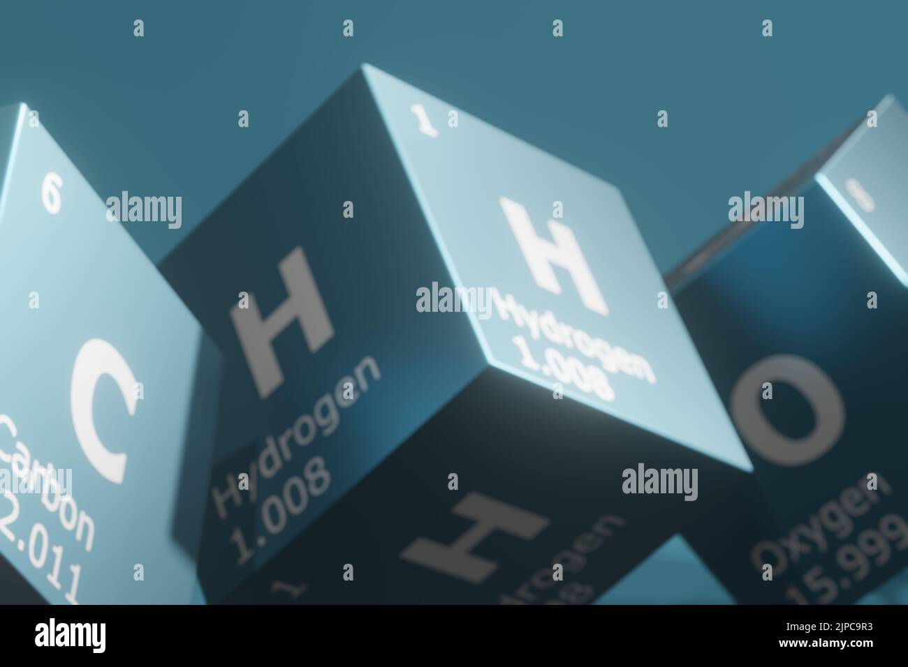 3D rendering cubes of the elements of the periodic table, carbon ...