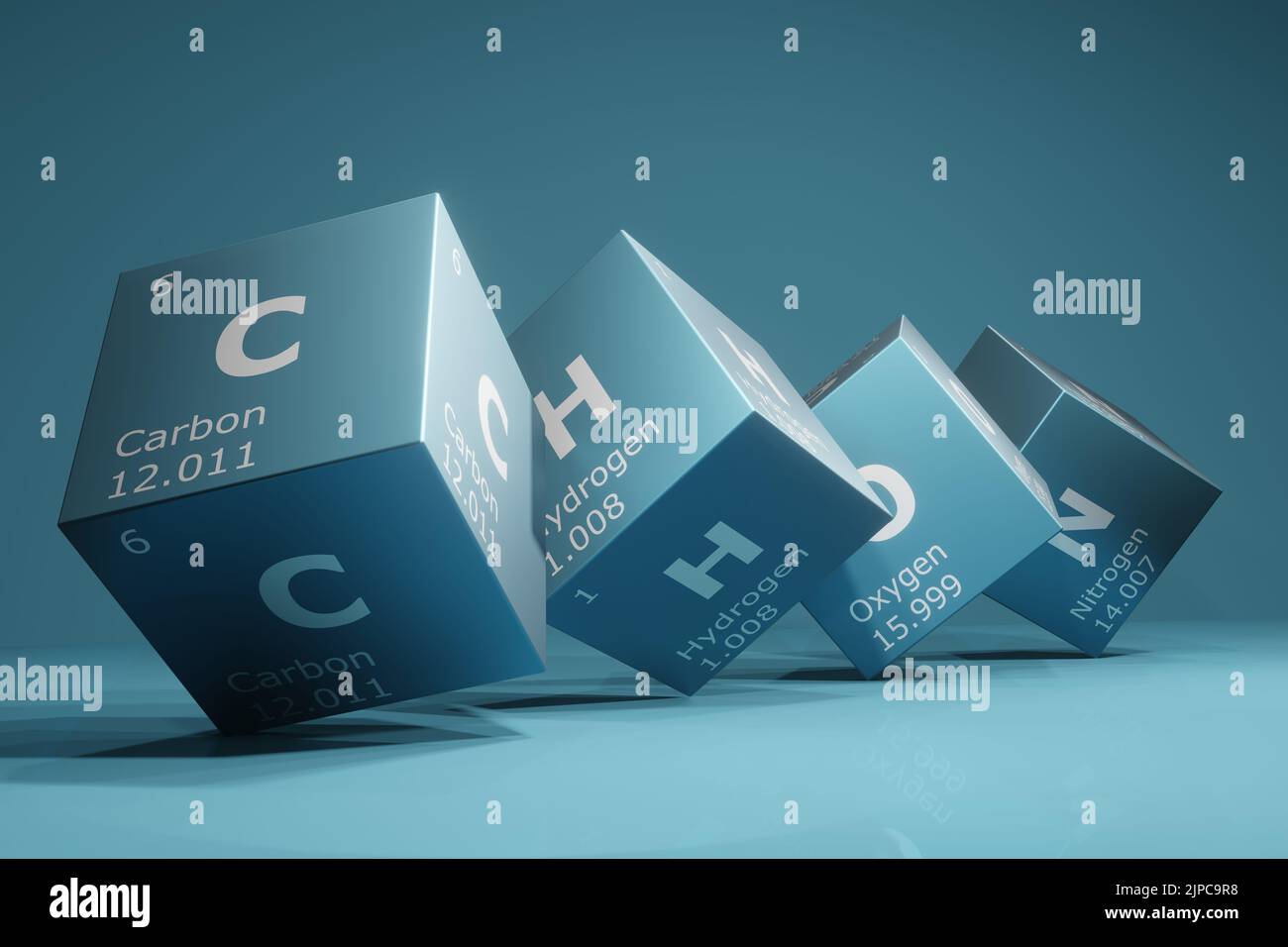 3D rendering cubes of the elements of the periodic table, carbon ...