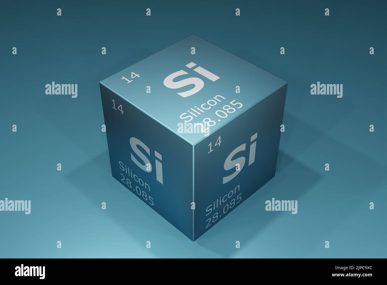 Silicon, 3D rendering of symbols of the elements of the periodic table ...