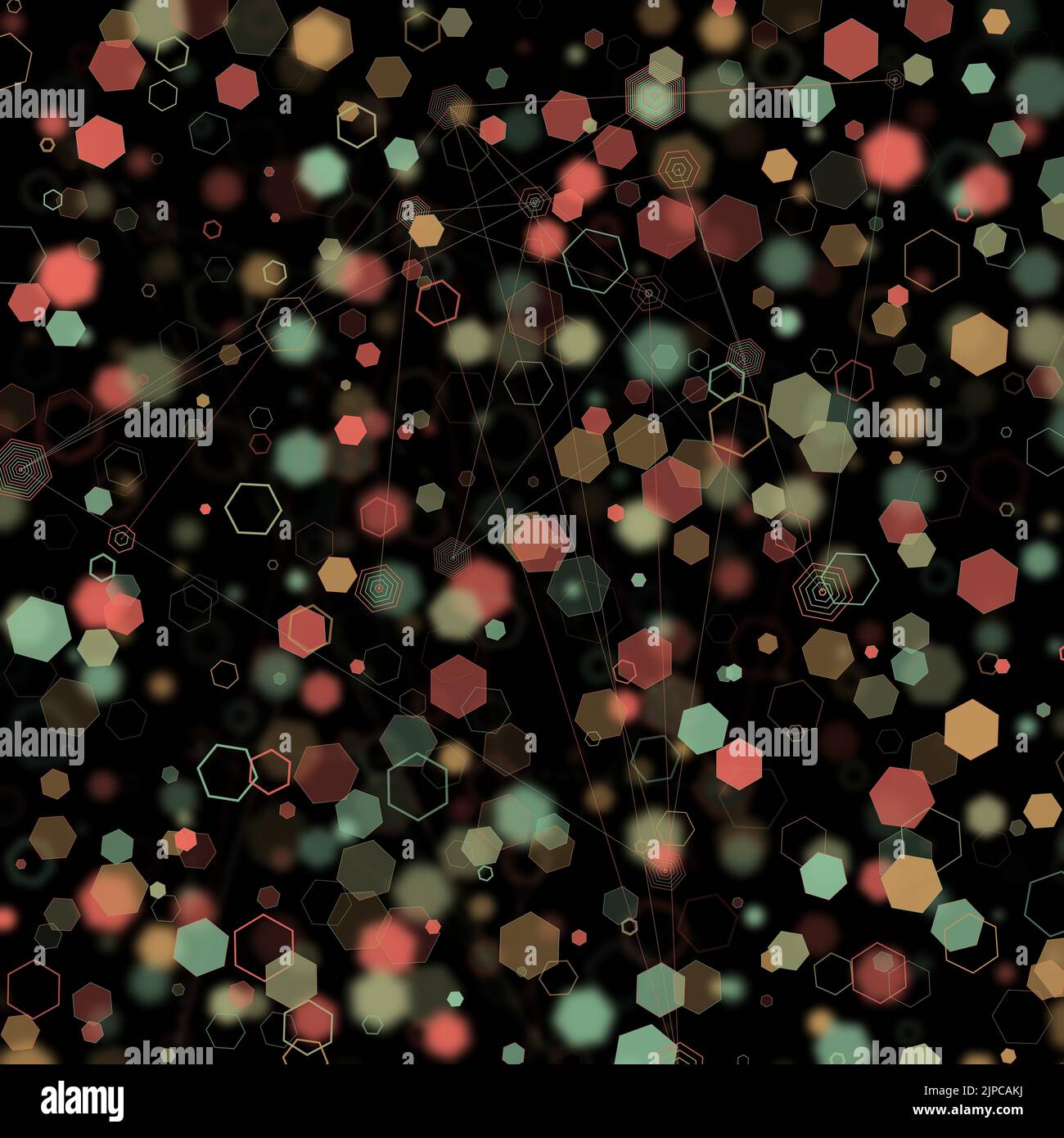 Illustration of an abstract light dots and blurred Hexagon backdrop like bokeh spot Hex shapes ...