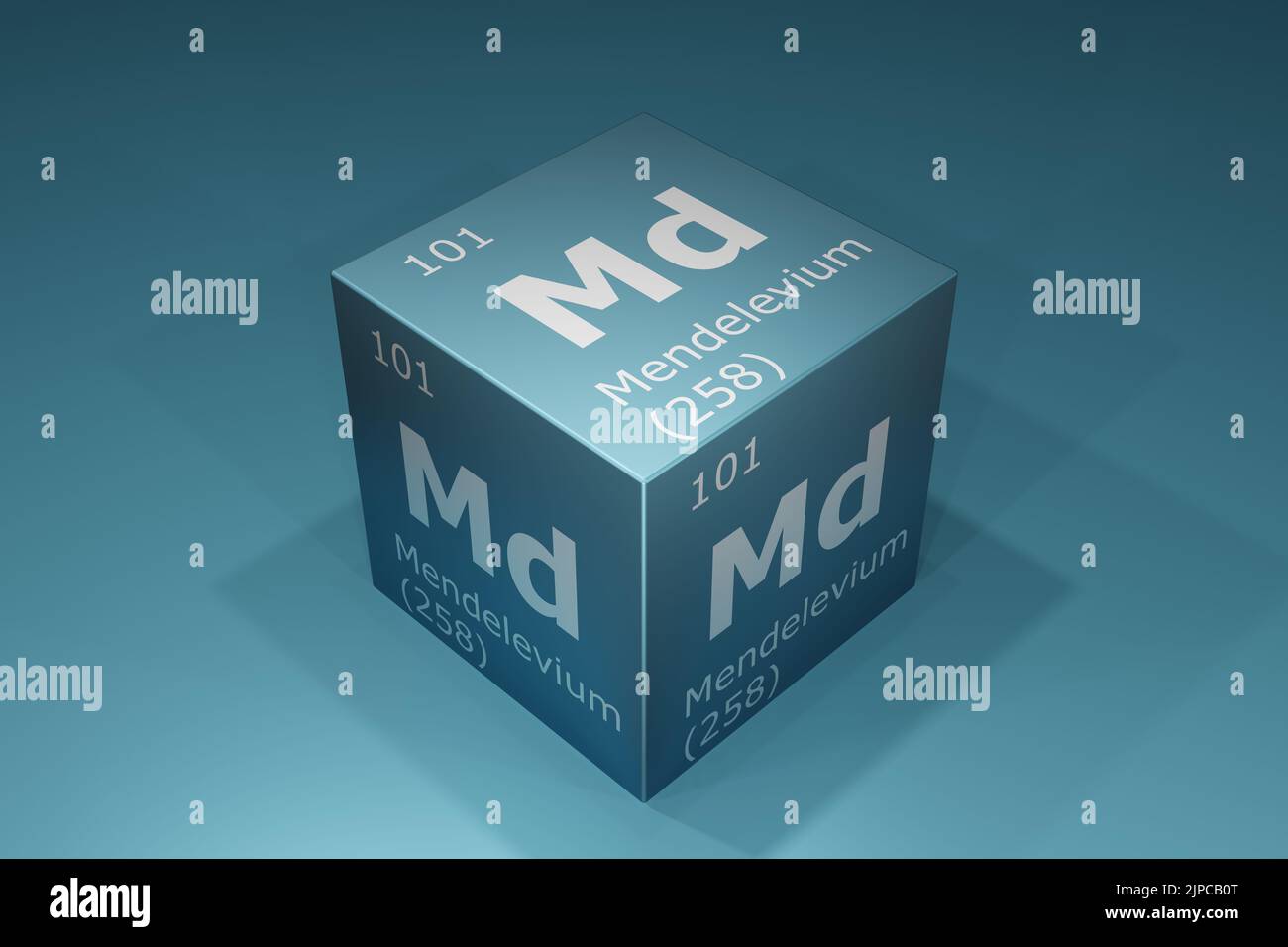 Mendelevium, 3D rendering of symbols of the elements of the periodic ...
